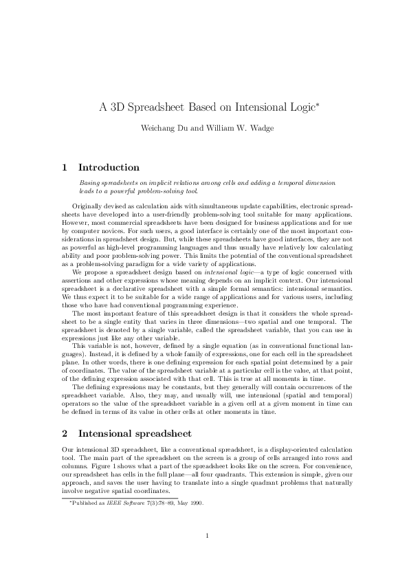 (PDF) A 3D spreadsheet based on intensional logic