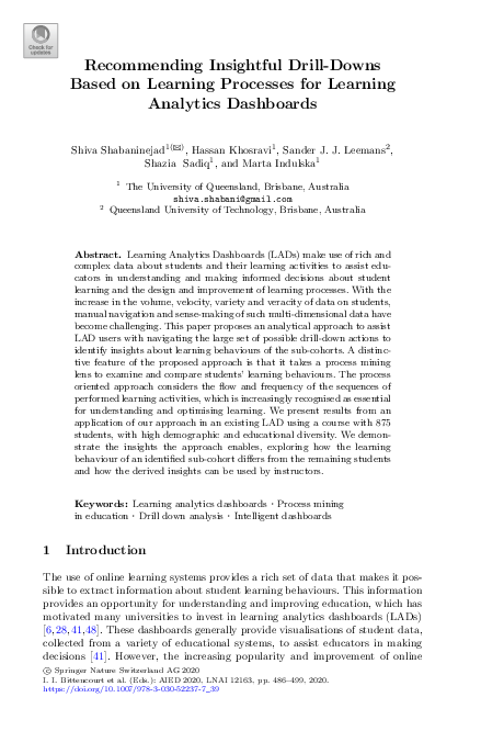 (PDF) Recommending Insightful Drill-Downs Based on Learning Processes for Learning Analytics ...