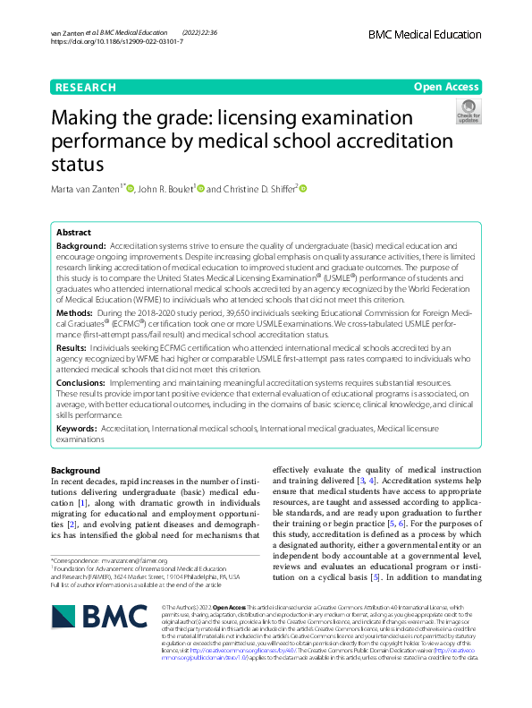 (PDF) Making the grade: licensing examination performance by medical ...