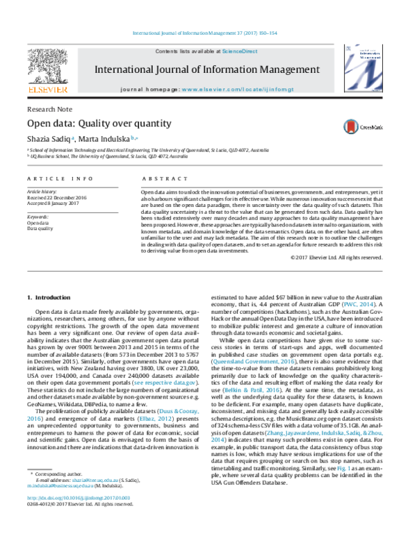 (PDF) Open data: Quality over quantity