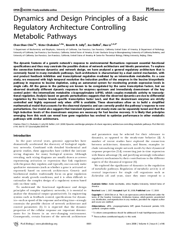 (PDF) Regulatory Architecture in Metabolic Pathways