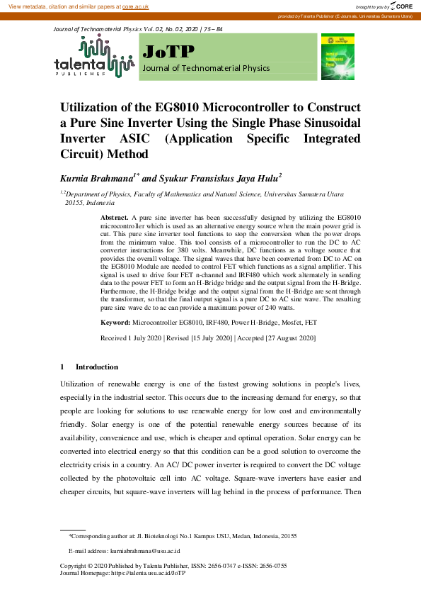 (PDF) Utilization of the EG8010 Microcontroller to Construct a Pure Sine Inverter Using the ...