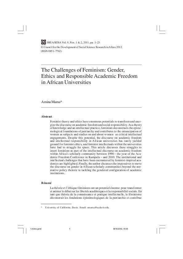 (PDF) The Challenges of Feminism: Gender, Ethics and Responsible ...