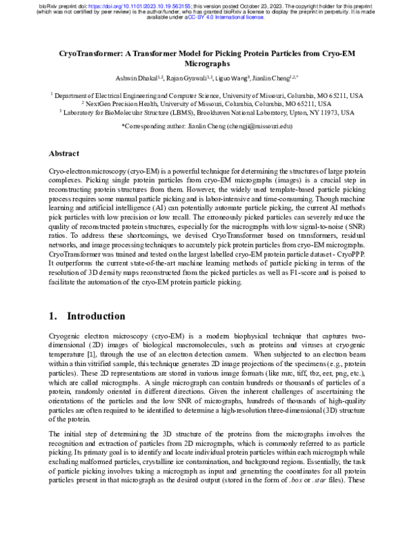 (PDF) CryoTransformer: A Transformer Model for Picking Protein Particles from Cryo-EM Micrographs
