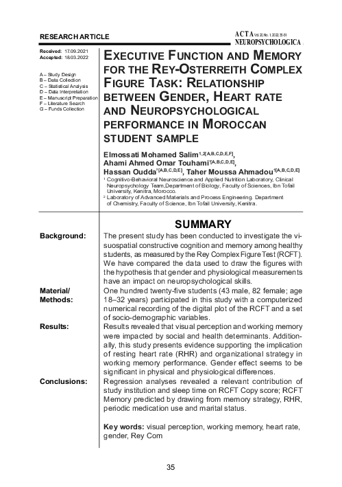 (PDF) Executive Function and Memory for the Rey-Osterreith Complex ...