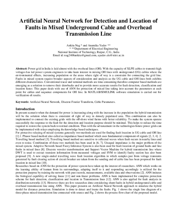 (PDF) Artificial Neural Network for Detection and Location of Faults in Mixed Underground Cable ...