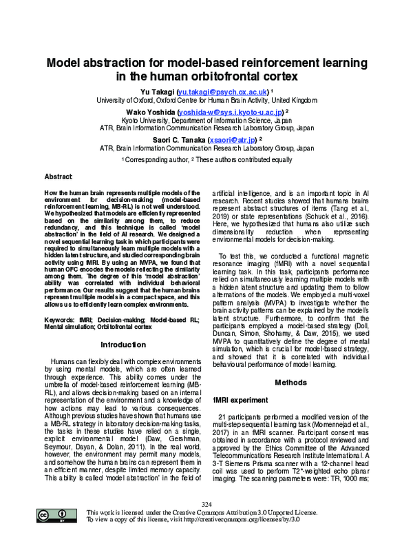 Pdf Model Abstraction For Model Based Reinforcement Learning In The Human Orbitofrontal Cortex