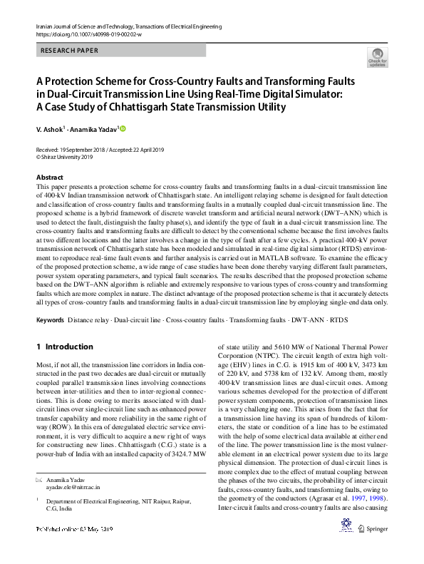 (PDF) A Protection Scheme for Cross-Country Faults and Transforming ...
