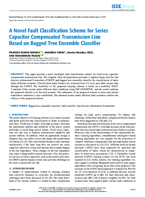 Pdf A Novel Fault Classification Scheme For Series Capacitor