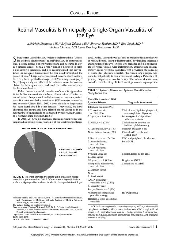 (PDF) Retinal Vasculitis Is Principally a Single-Organ Vasculitis of ...