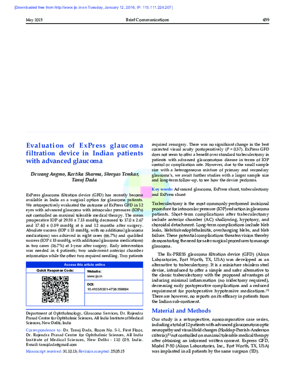 (PDF) Evaluation of ExPress glaucoma filtration device in Indian ...