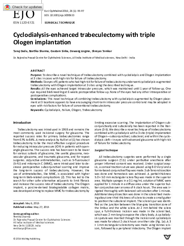 (PDF) Cyclodialysis-Enhanced Trabeculectomy with Triple Ologen Implantation