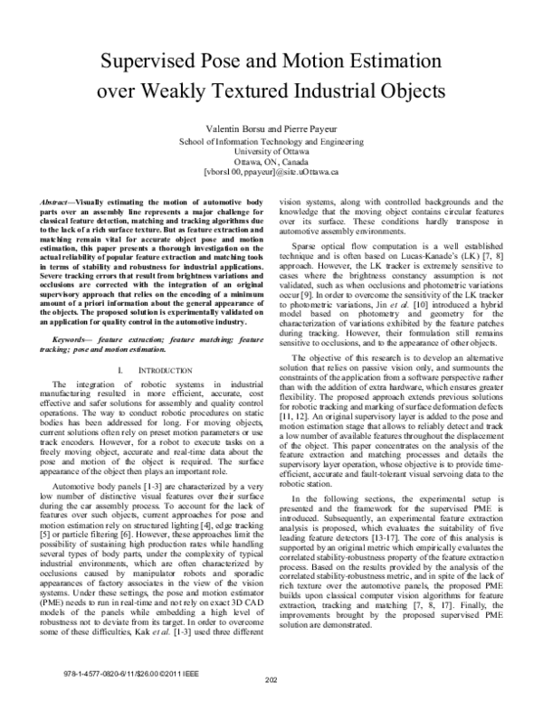 (PDF) Supervised pose and motion estimation over weakly textured industrial objects