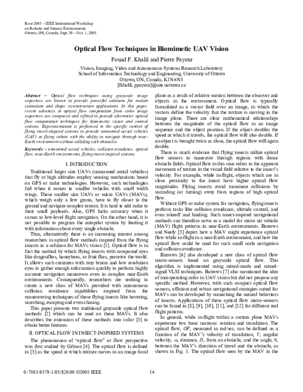 (PDF) Optical flow techniques in biomimetic UAV vision
