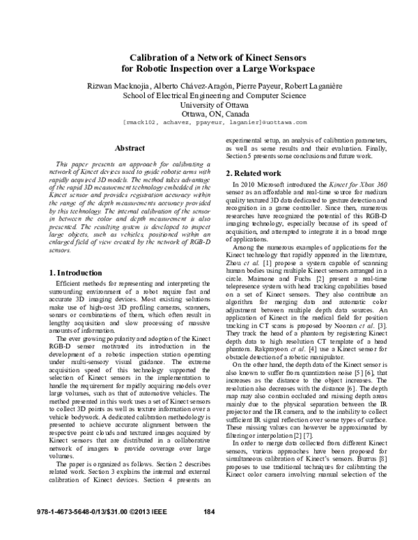 (PDF) Calibration of a network of Kinect sensors for robotic inspection over a large workspace