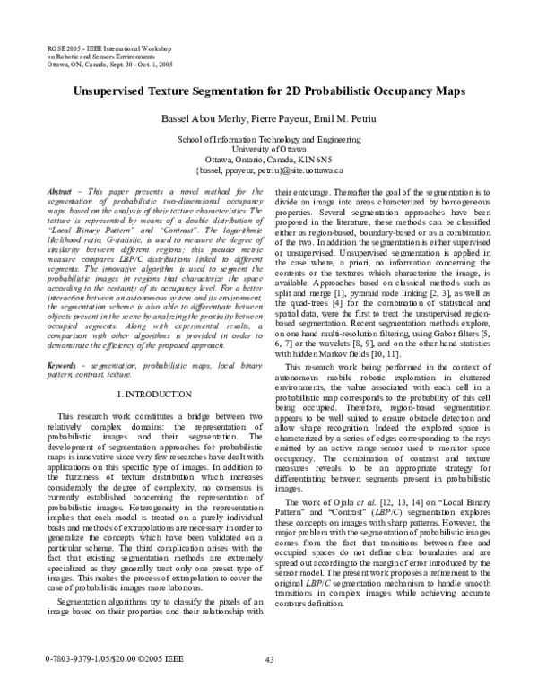 (PDF) Unsupervised texture segmentation for 2D probabilistic occupancy maps | Pierre Payeur ...