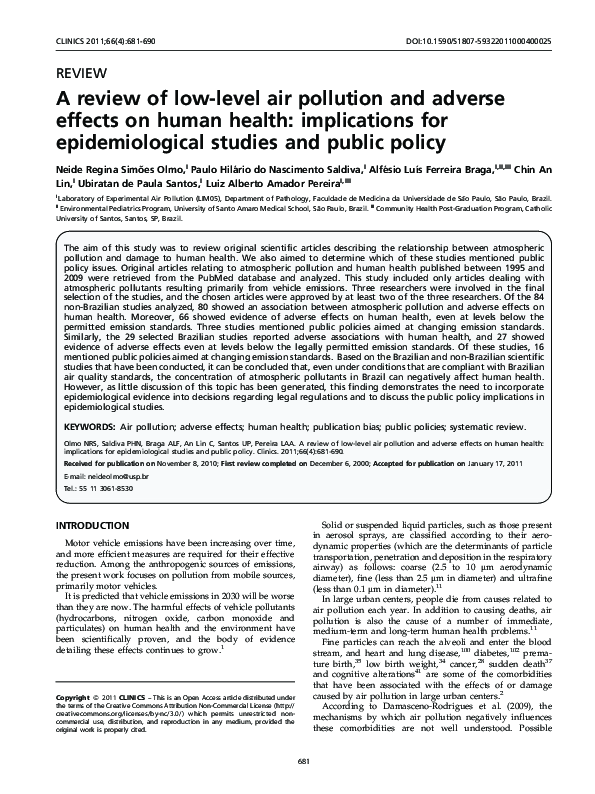 (PDF) A review of low-level air pollution and adverse effects on human ...
