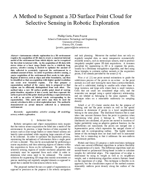 Pdf A Method To Segment A 3d Surface Point Cloud For Selective Sensing In Robotic Exploration 