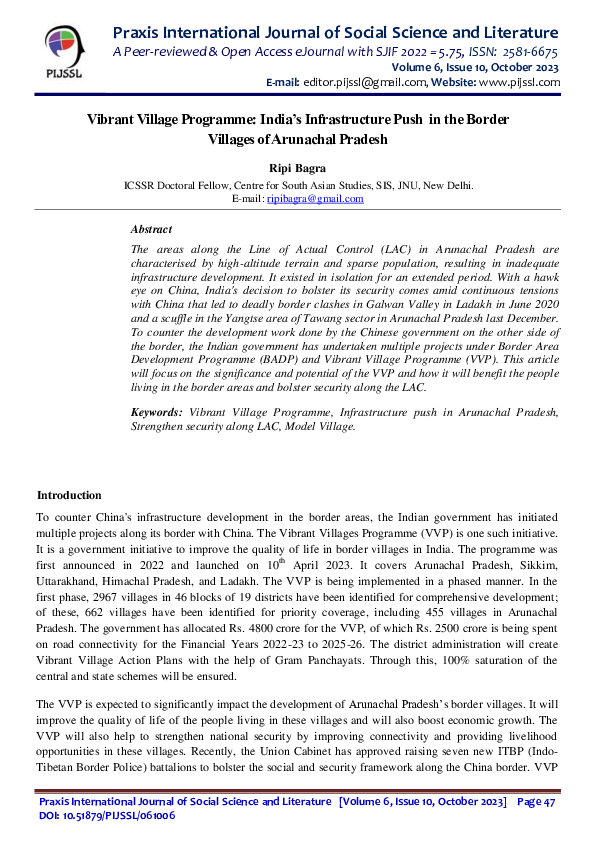(PDF) Vibrant Village Programme: India's Infrastructure Push in the ...