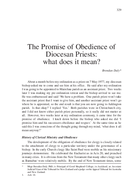 (PDF) The promise of obedience of diocesan priests: What does it mean?