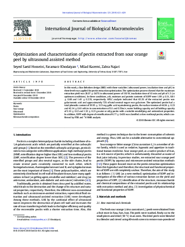 Pdf Optimization And Characterization Of Pectin Extracted From Banana