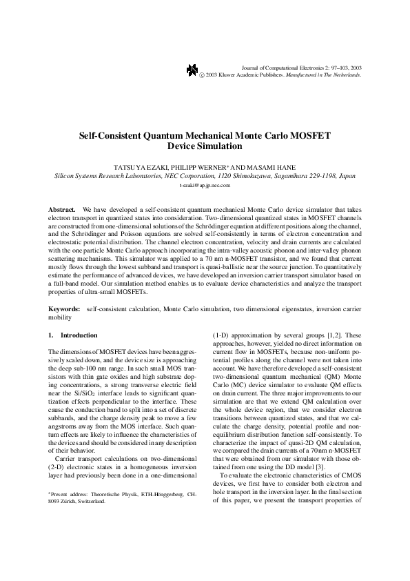 (PDF) Quantum Mechanical Monte Carlo MOSFET Simulation