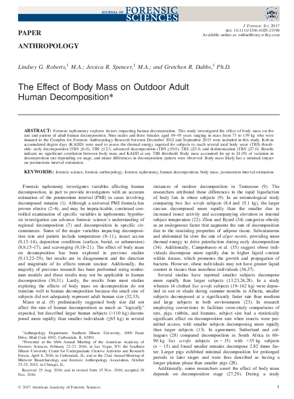 (PDF) The Effect of Body Mass on Outdoor Adult Human Decomposition ...