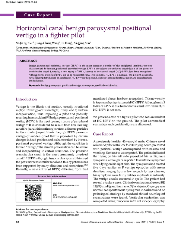 (PDF) Horizontal canal benign paroxysmal positional vertigo in a ...