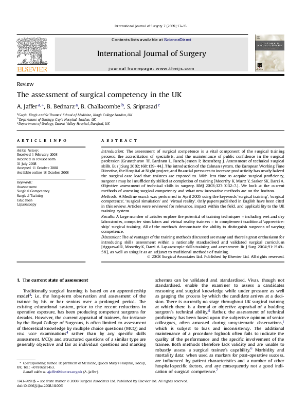 (PDF) The assessment of surgical competency in the UK