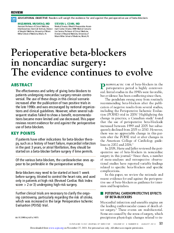 (PDF) Perioperative beta-blockers in noncardiac surgery: the evidence ...