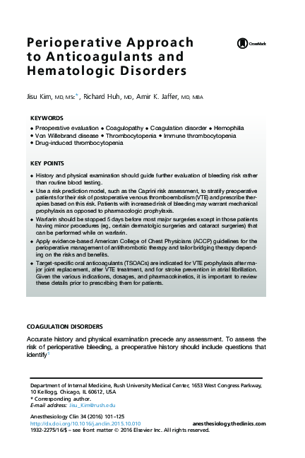 (PDF) Perioperative Approach to Anticoagulants and Hematologic Disorders