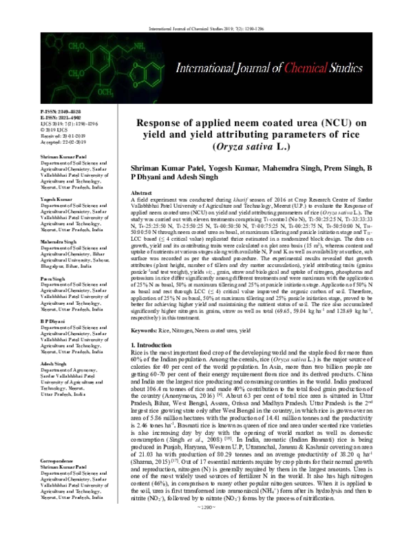 (PDF) Response of applied neem coated urea (NCU) on yield and yield ...