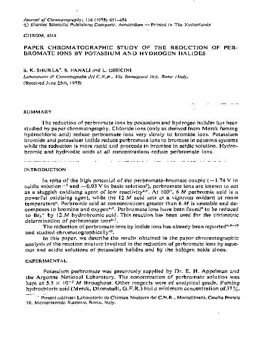 (PDF) Paper chromatographic study of the reduction of perbromate ions ...