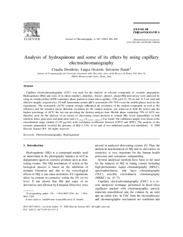 (PDF) Analysis of hydroquinone and some of its ethers by using ...