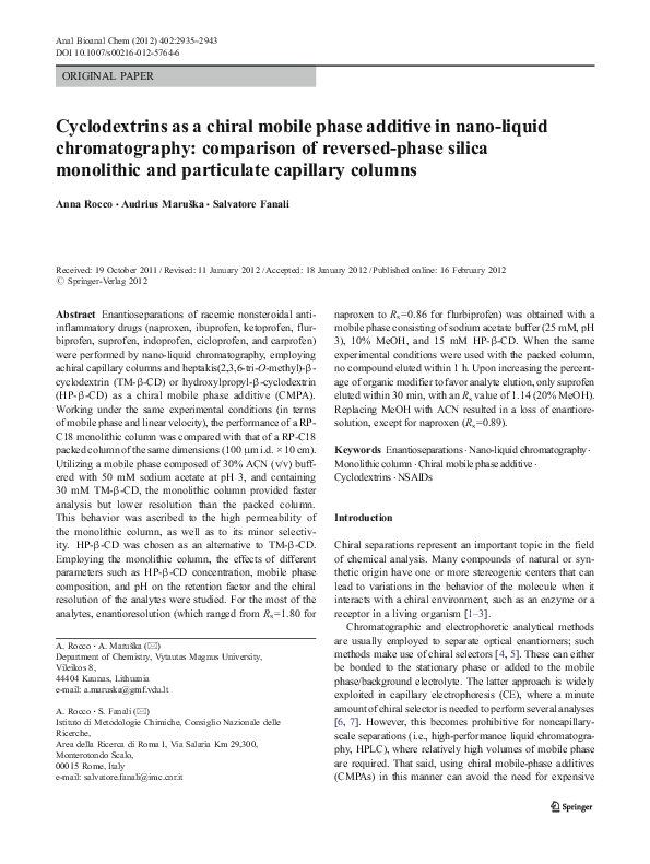 (PDF) Cyclodextrins as a chiral mobile phase additive in nano-liquid ...