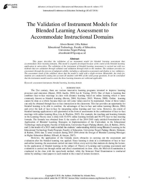 (PDF) The Validation of Instrument Models for Blended Learning ...