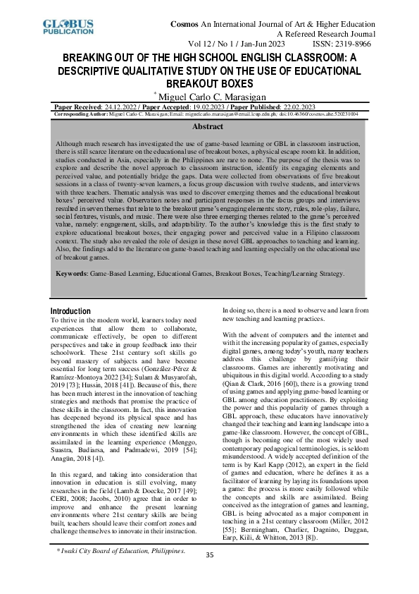 (PDF) Breaking Out of the High School English Classroom: A Descriptive ...