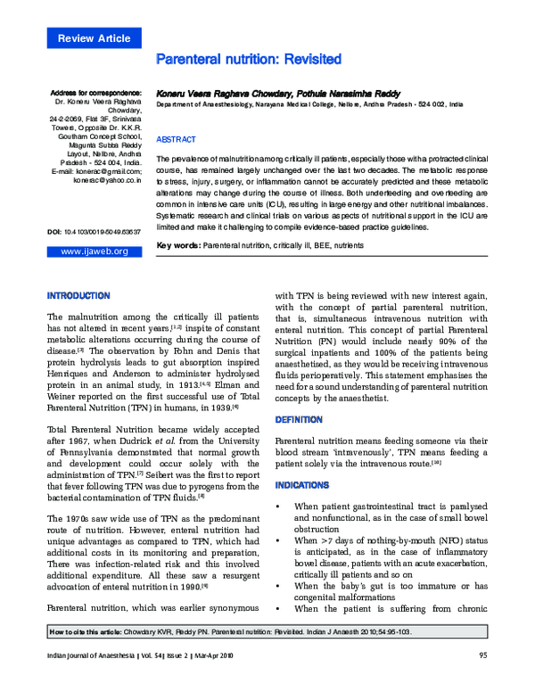 (PDF) Parenteral nutrition: Revisited