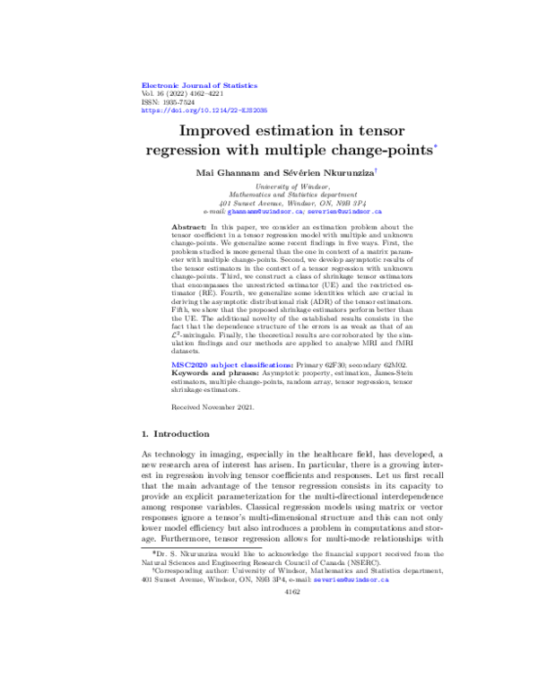 (PDF) Improved estimation in tensor regression with multiple change-points | Mai Ghannam ...