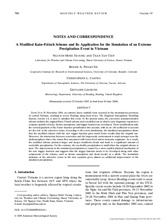 (PDF) A Modified Kain–Fritsch Scheme and Its Application for the Simulation of an Extreme ...