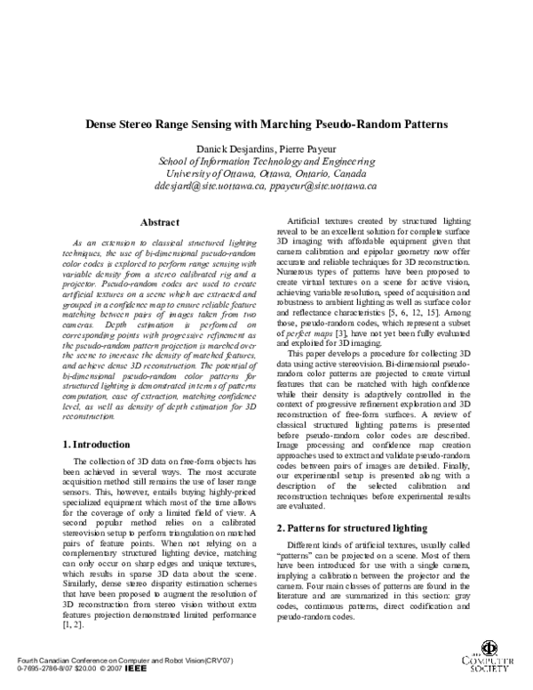 (PDF) Dense Stereo Range Sensing with Marching Pseudo-Random Patterns