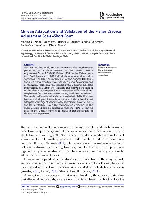 (PDF) Chilean Adaptation and Validation of the Fisher Divorce ...