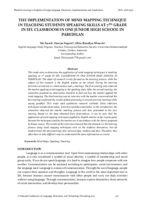 (PDF) The Implementation of Mind Mapping Technique in Teaching Students Speaking Skills at 7th ...
