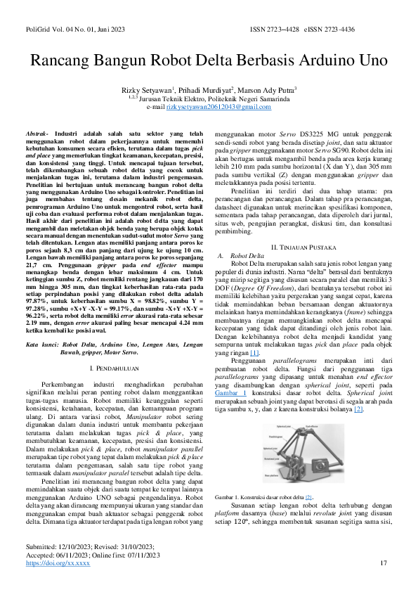 (PDF) Rancang Bangun Robot Delta Berbasis Arduino Uno