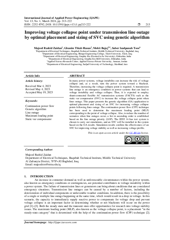 (PDF) Improving voltage collapse point under transmission line outage by optimal placement and ...