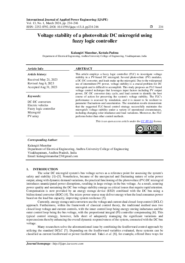 (PDF) Voltage stability of a photovoltaic DC microgrid using fuzzy logic controller