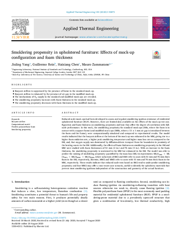 (PDF) Smoldering propensity in upholstered furniture: Effects of mock ...