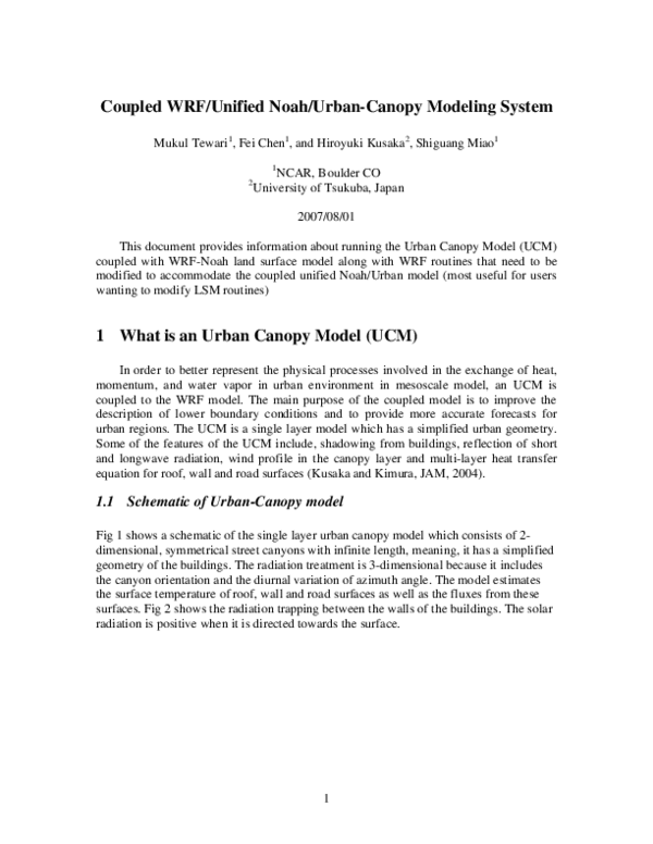 (PDF) Coupled WRF/Unified Noah/Urban-Canopy Modeling System