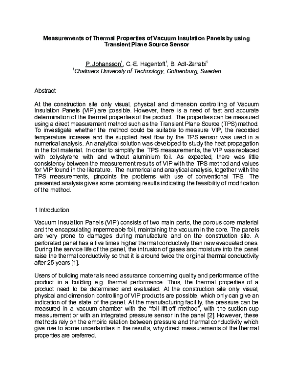(PDF) Measurements of Thermal Properties of Vacuum Insulation Panels by ...