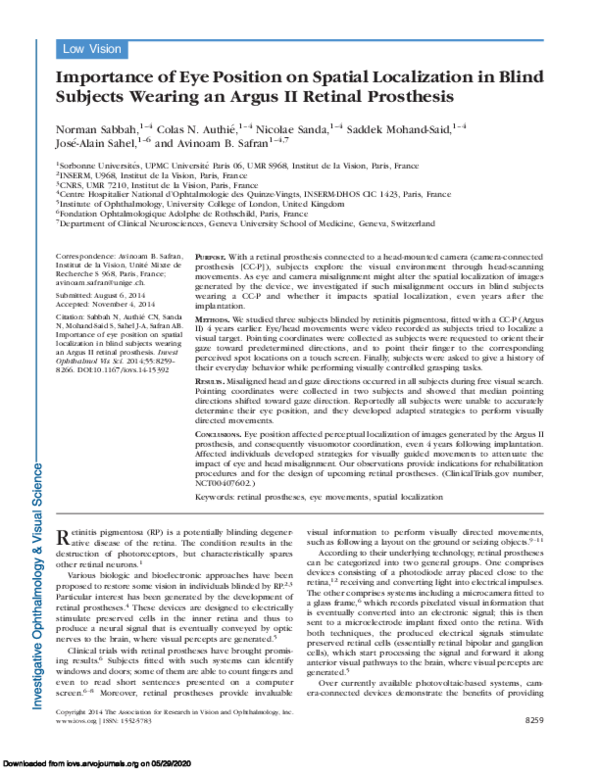 (PDF) Importance of eye position on spatial localization in blind ...